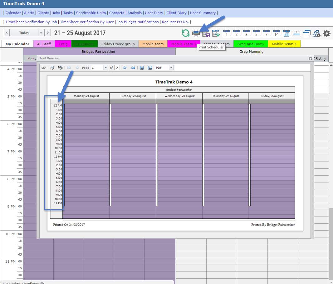 TimeTrak Professional Calendar Settings