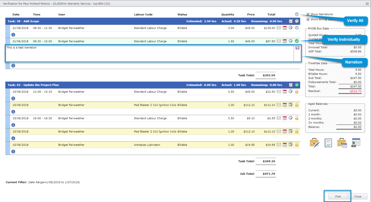 TimeSheet Verification by Job or User