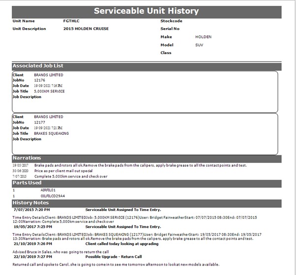 Serviceable Unit History > Job & Project Management Solution for ...