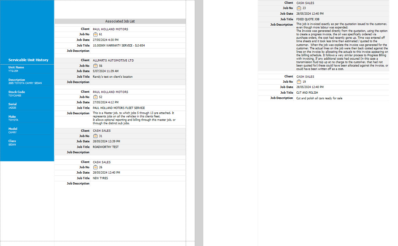 Serviceable Unit History