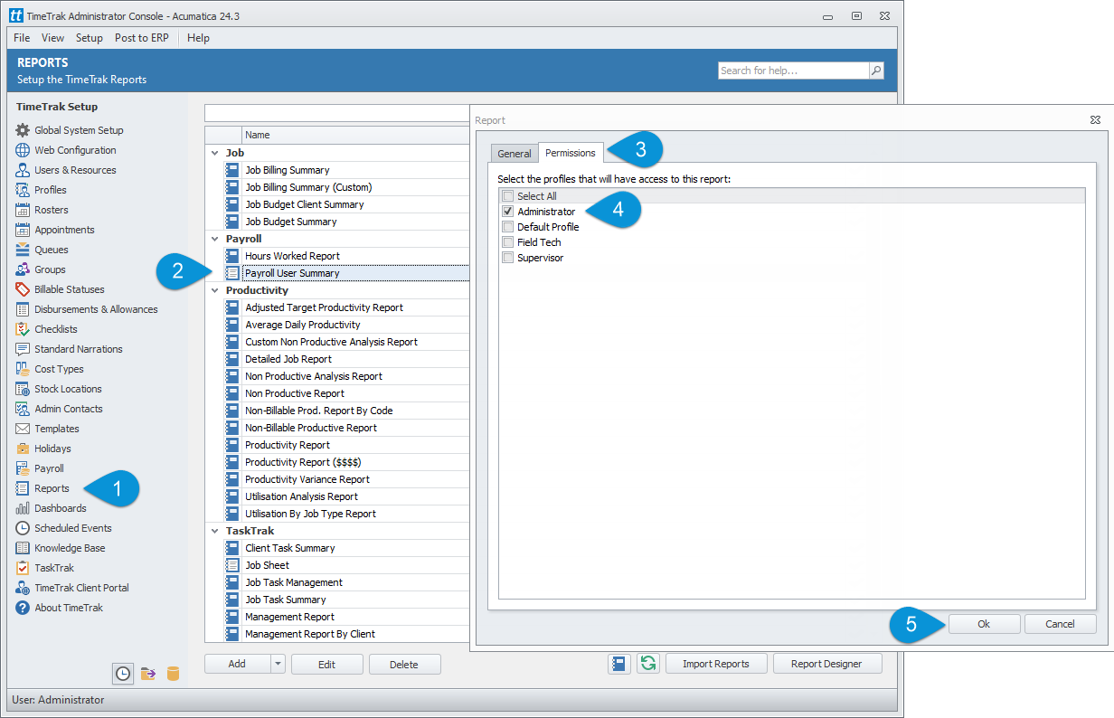 TimeTrak Report Setup
